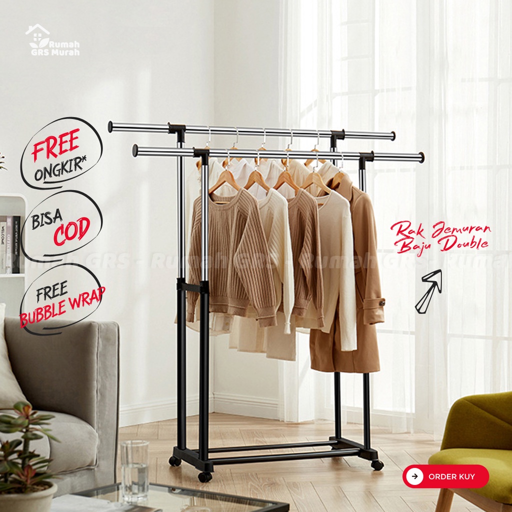 Clothesline Rack And Hanging Clothes Rack Stainless Steel Double Goal ...