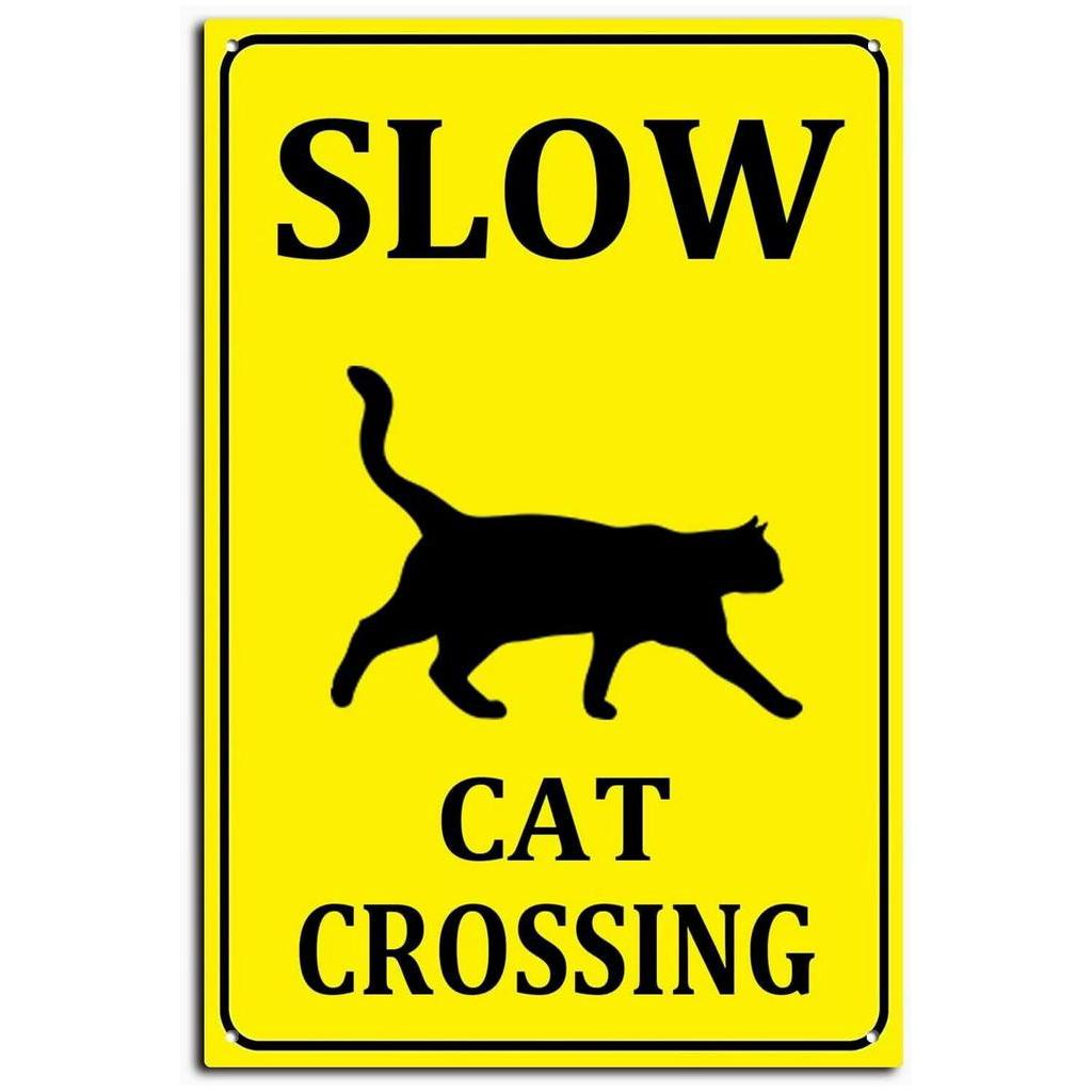 Slow Cat Crossing Sign Aluminum Black on Yellow Wall Decor for Home ...