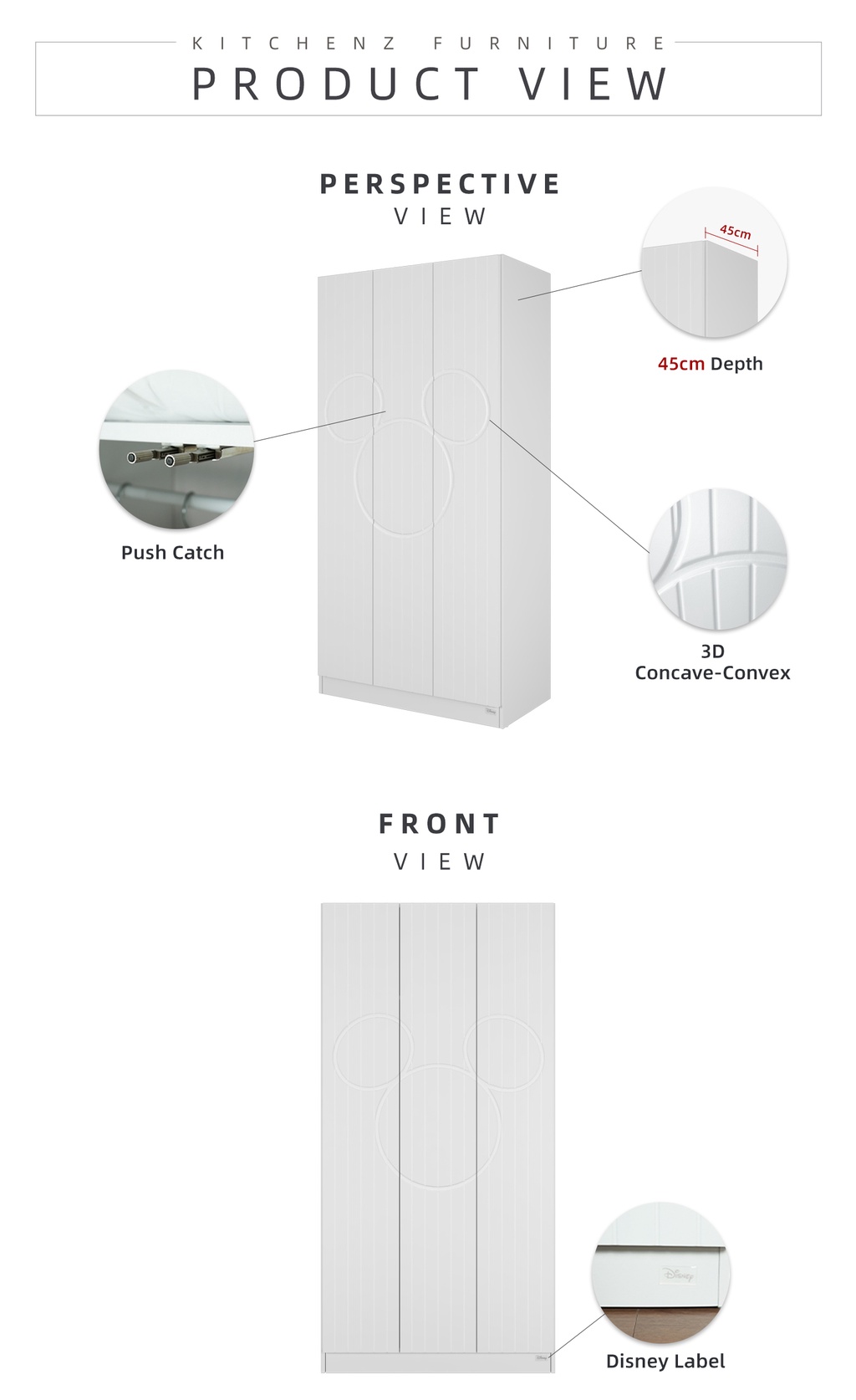 KitchenZ x Disney Series 3 Door Push Catch Open Wardrobe Cabinet ...