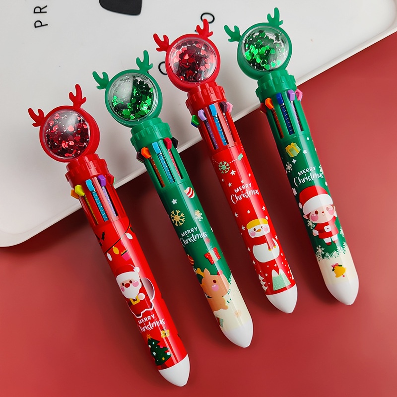 Cute Christmas Santa Claus 10 Colors Ballpoint Pen Kawaii Retractable ...