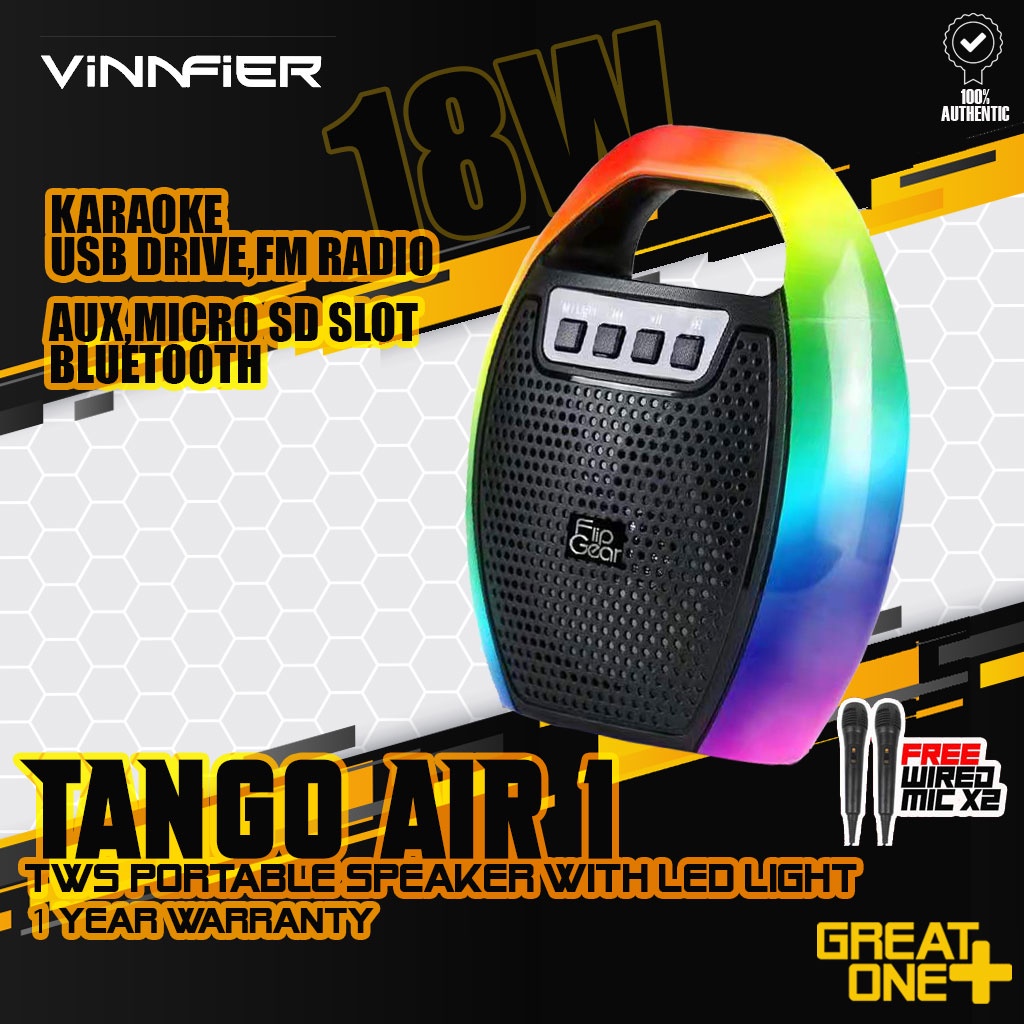VINNFIER Tango Air 1 TWS Portable Speaker with Mic Jack LED Light Bluetooth Aux Line Karaoke ...
