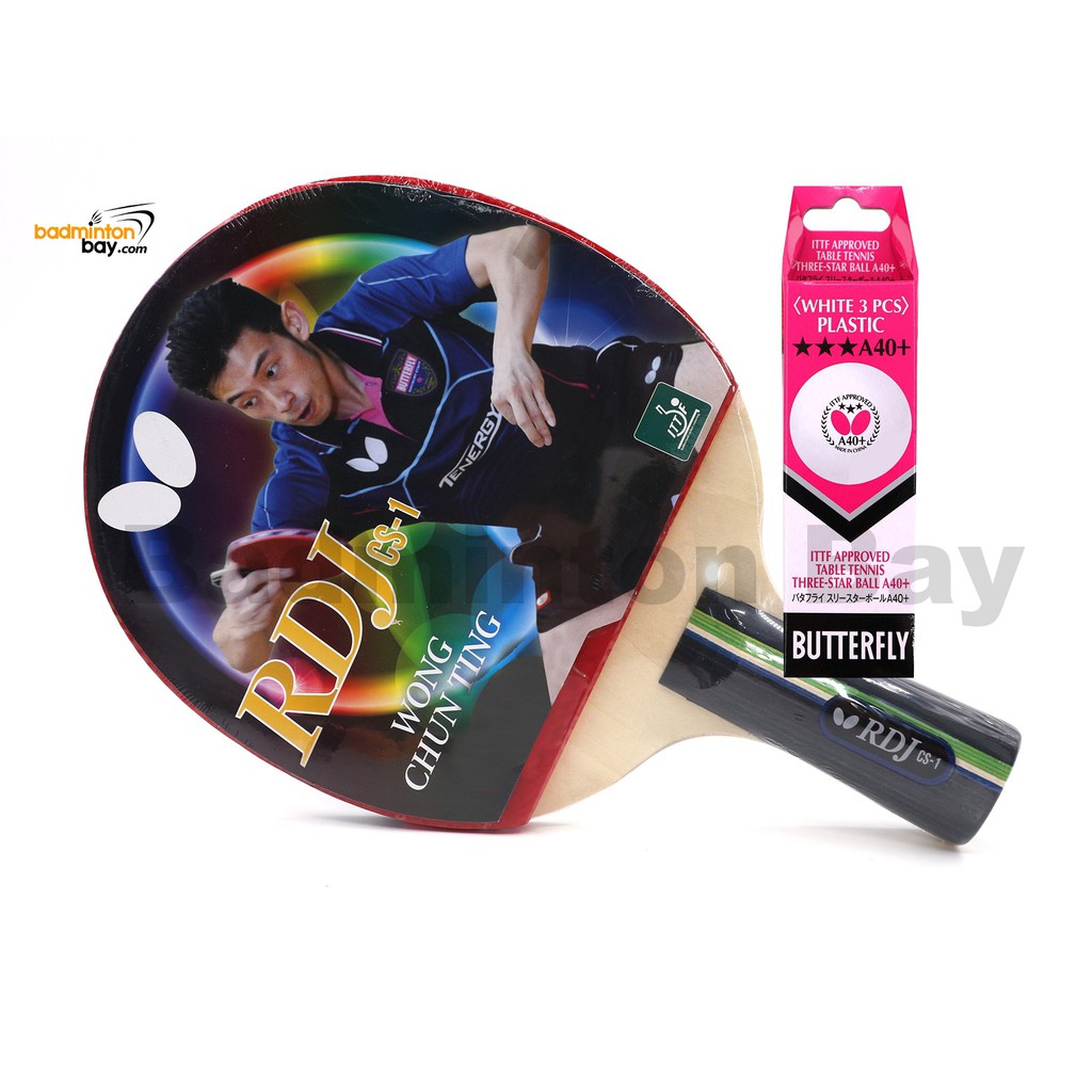 Butterfly RDJ-CS1 Penhold Table Tennis Racket Ping Pong Bat With A40+ 3-Star Balls (One Side ...