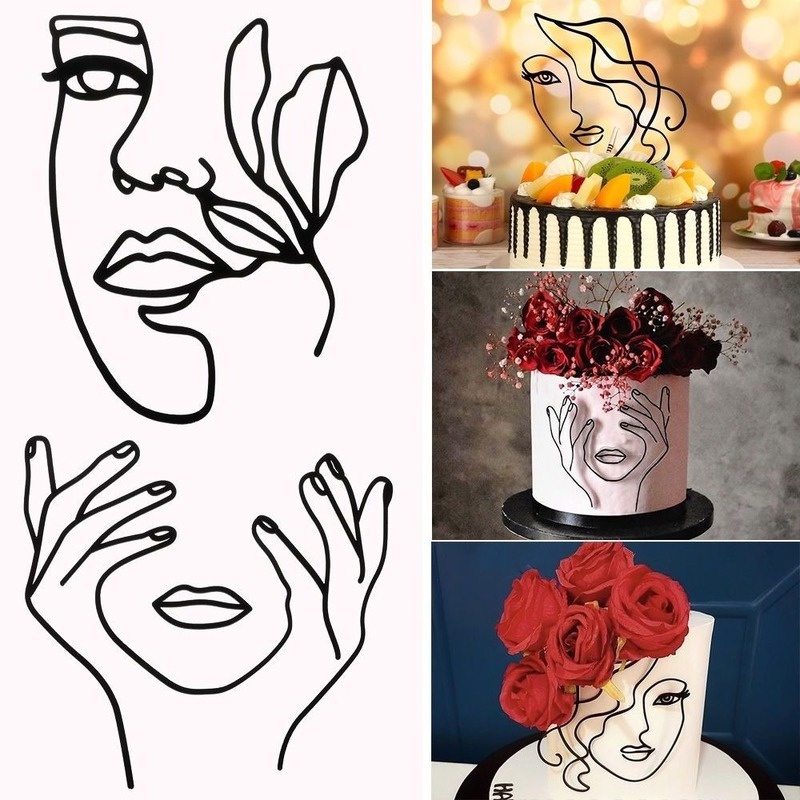 Minimalist Lines Cake Insert Decoration Abstract Lady Face Cake Toppers ...