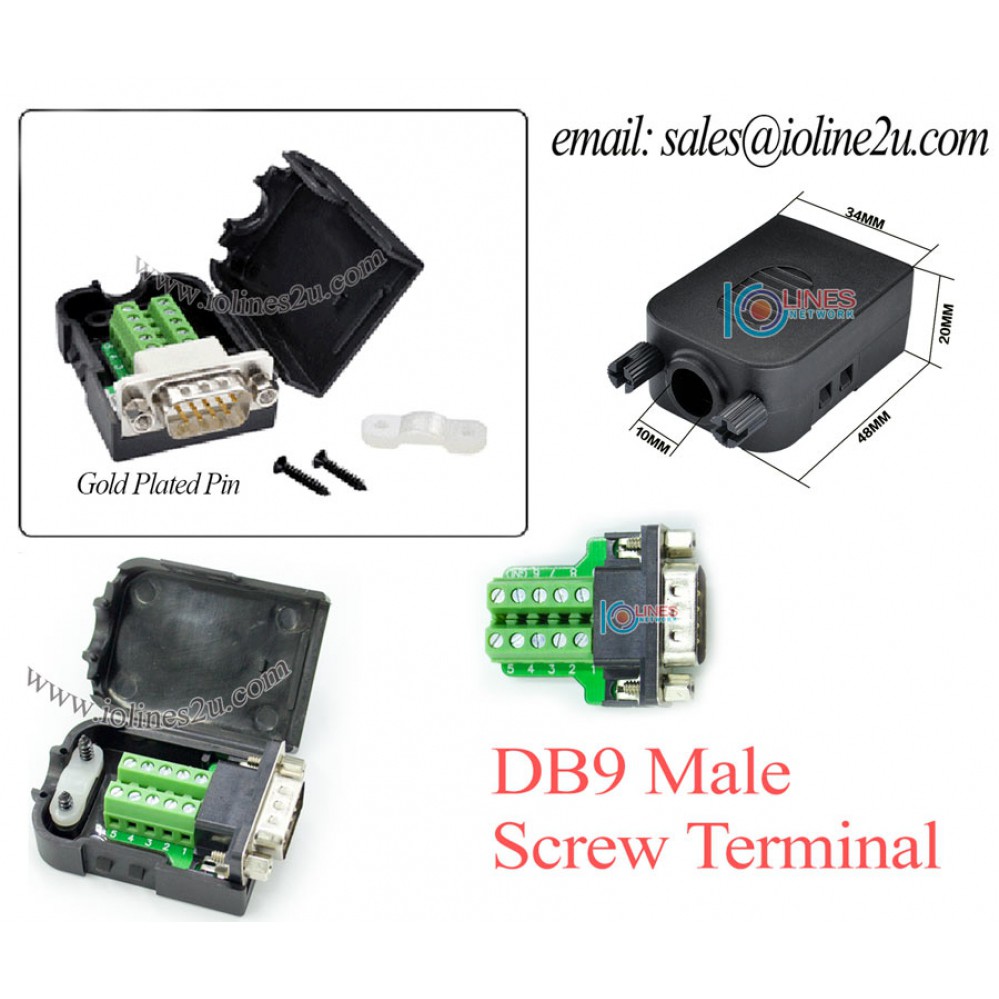 DB9 male Screw Nut Terminal w/ Case Set No soldering required DIY RS232 ...