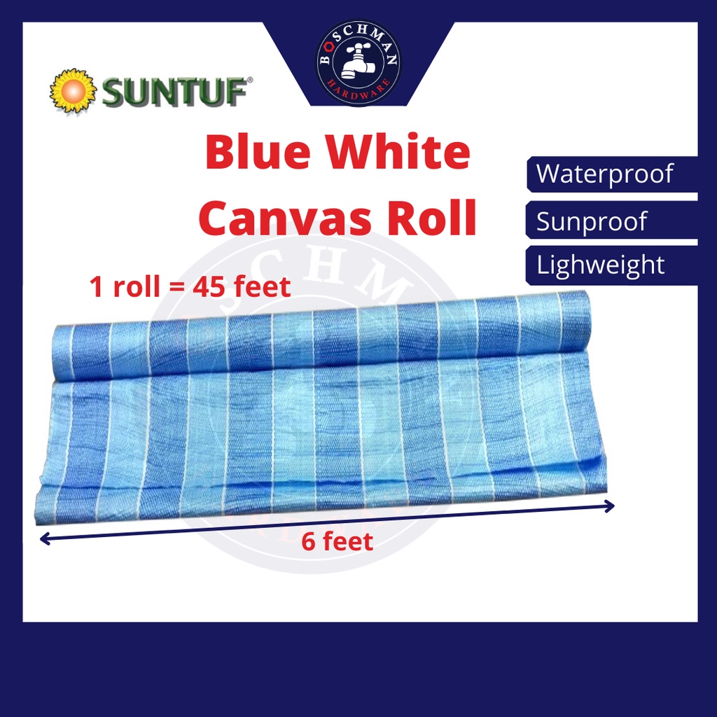 SUNTUF Blue White Canvas Roll Plastic Tarpaulin Protect Floor Canopy ...