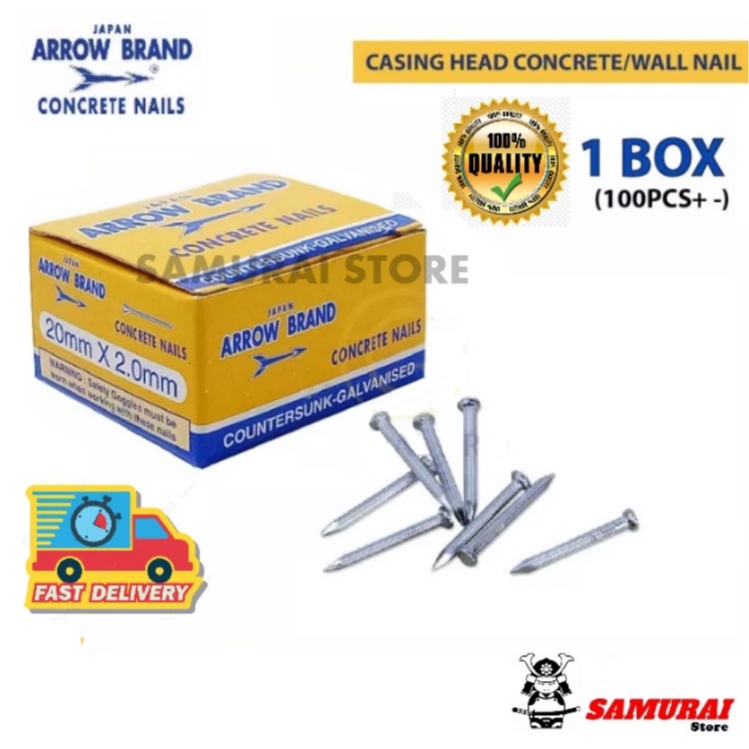 (1 Box) ARROW BRAND Japan Technology Casing Head Concrete Nail / Point ...