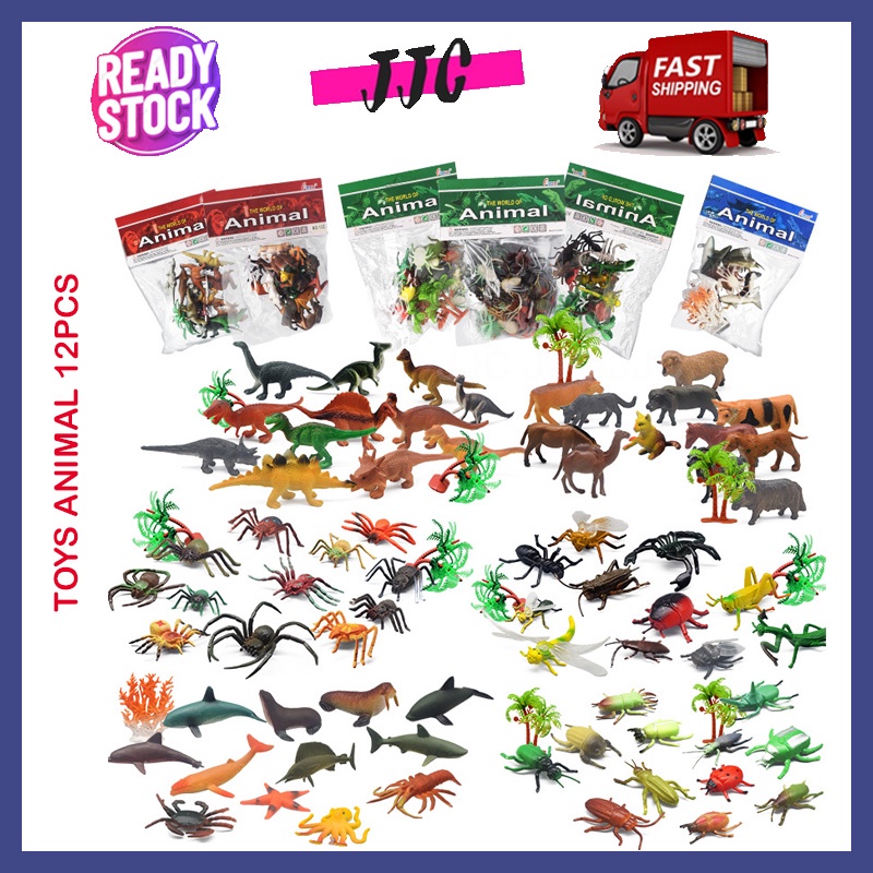 12Pcs Animal Insect Snake Toy Set Kids Play Set Mainan Binatang ...
