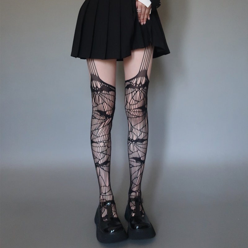 Gothic Spider Web Long Stockings Female Fishnet Socks Harajuku Bat ...