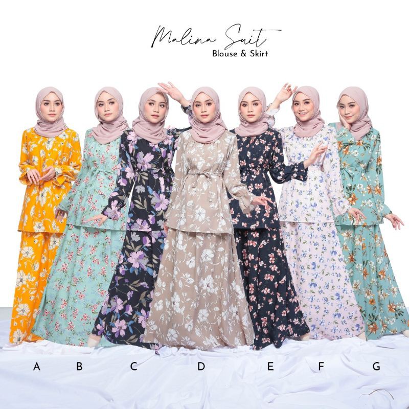 FLORAL PRINTED BLOUSE AND SKIRT SET / Malina Set/ Muslimah Set baju dan ...