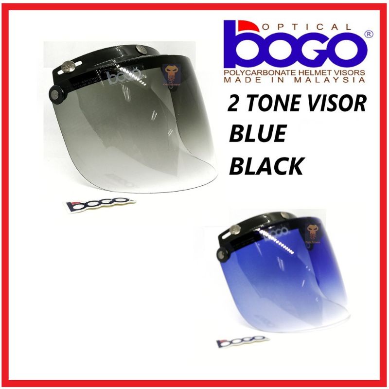 BOGO HELMET VISOR 2 TONE BOGO CERMIM TOPI HELMAT BIRU HITAM | Shopee ...