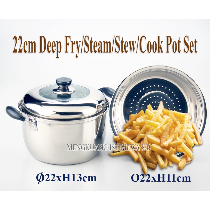 3pc 24cm Stainless Steel Cook, Stew, Steam, Deep Fry Pot Set SE24836 ...