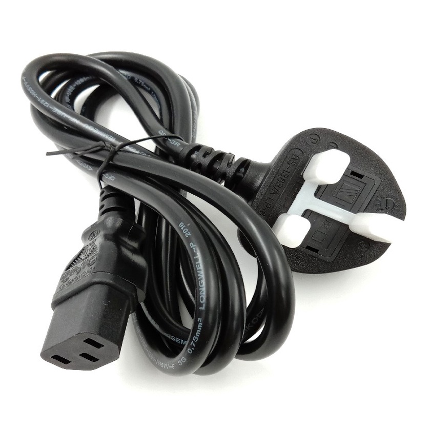 DELL UK 3 PIN PLUG POWER CORD BLACK TO IEC C13 PLUG KETTLE STYLE LEAD ...