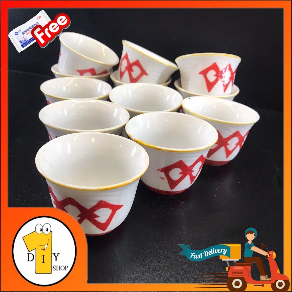 12 PCS Acuan Kuih Lompang Seramik / Tea Cup ceramic / Cawan Teh Kecil ...