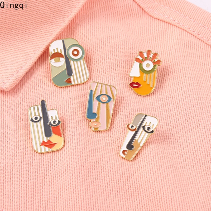 Funny Abstract Face Brooch Pins Modern Geometric Portrait Art Metal ...