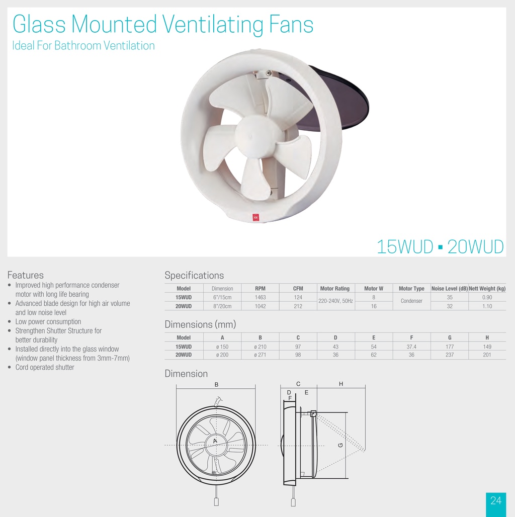 【Ready Stock】KDK 15WUD 6” / 20WUD 8” Glass Mount Propeller Ventilating ...