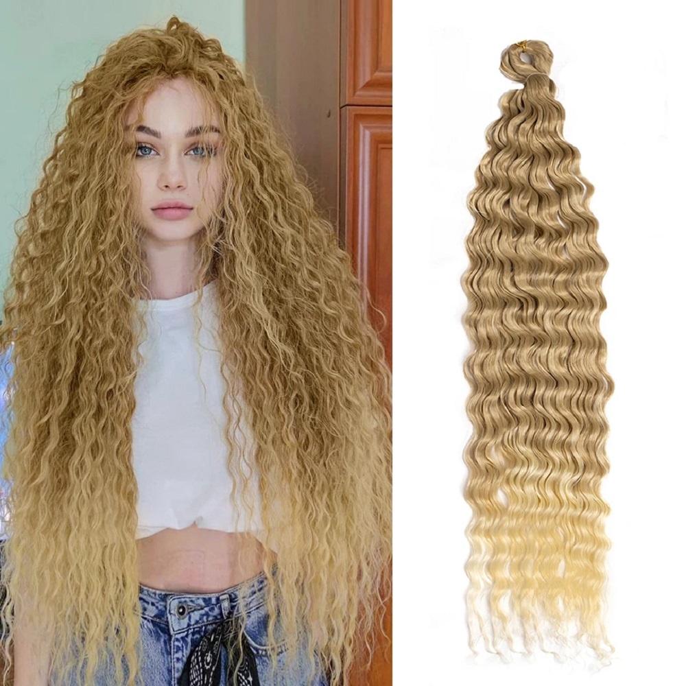 32 Inch Long Deep Wave Twist Hair Crochet Hair Bulk Ocean Wave Pink ...