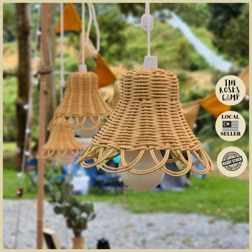 Camping Picnic Rattan Handmade Weaving Pull Up Hanging Lamp | Shopee ...
