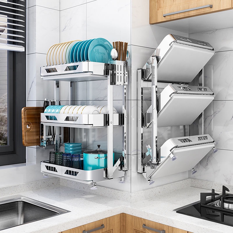 304 Stainless Steel Rak Pinggan Dish Rack Rak Kitchen Rak Foldable Wall ...