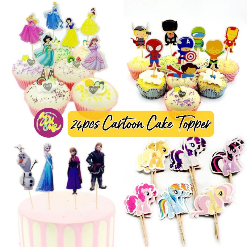 1 Pack 24pcs Cartoon Cake Topper / Cartoon cupcake Topper / Cartoon ...