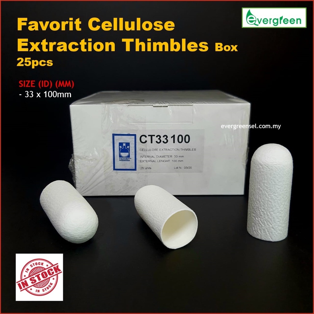 Favorit Cellulose Extraction Thimbles 30 x 80mm/ 30 x 100mm/ 33 x 80mm/ 33 x 100mm, Box 25pcs ...