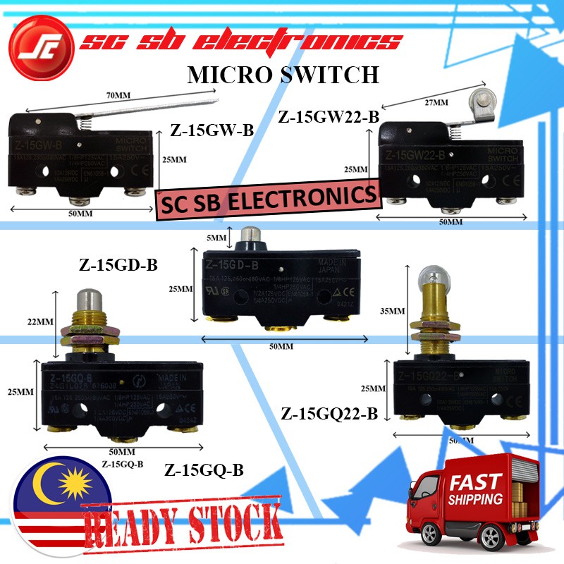 Z-15GW-B Z-15GW22-B Z-15GD-B Z-15GQ-B Z-15GQ22-B 15A 250V MICRO SWITCH MICRO LIMIT SWITCH ...