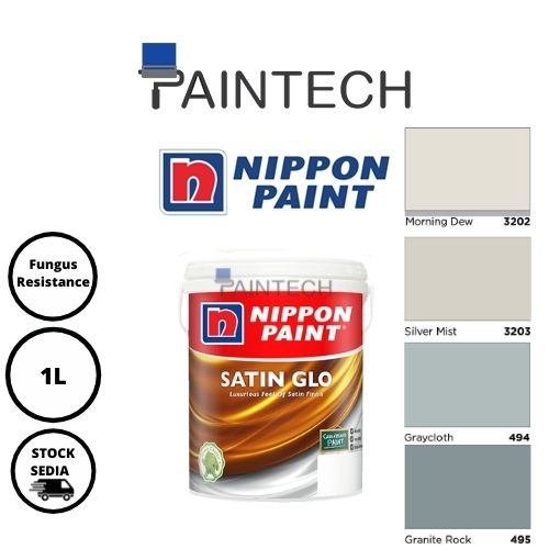 Nippon Satin Glo Paint Grey Color (Interior) Cat Dinding - 1L | Shopee ...