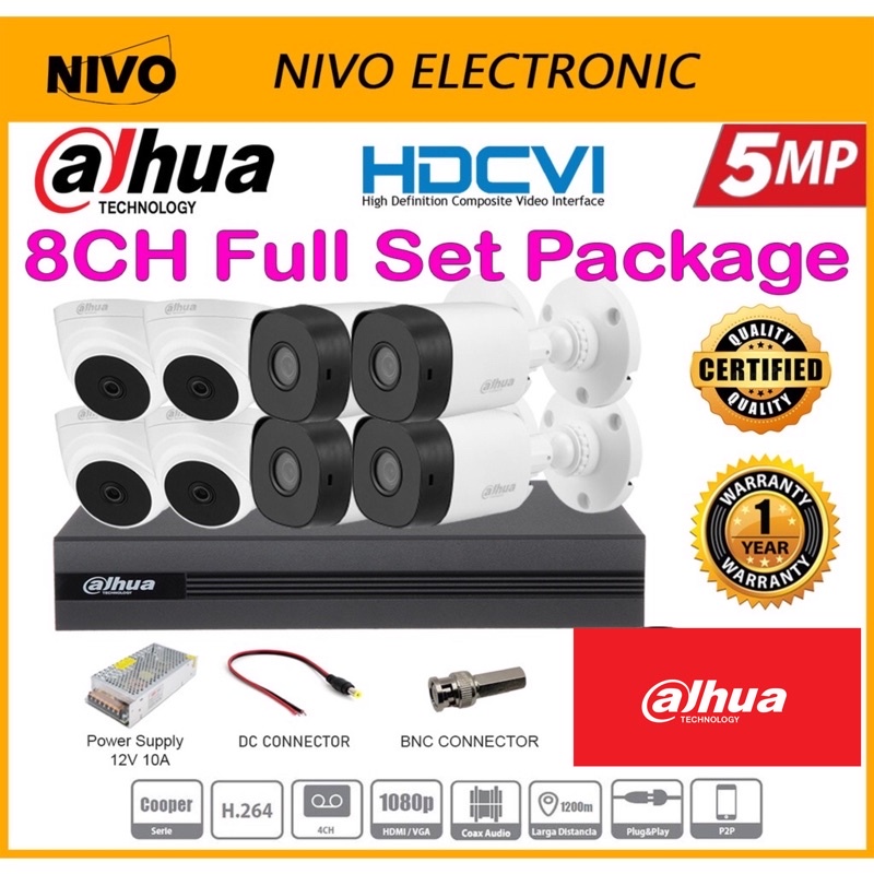 DAHUA 5MP 8-CHANNEL FULL COMPLETE SET Full HD CCTV 8CH DVR + Camera + HARD DISK + Power Supply ...