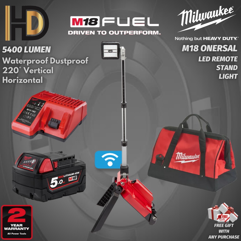 Milwaukee M18 ONERSAL Portable LED Remote Stand Light With OneKey 5400 ...