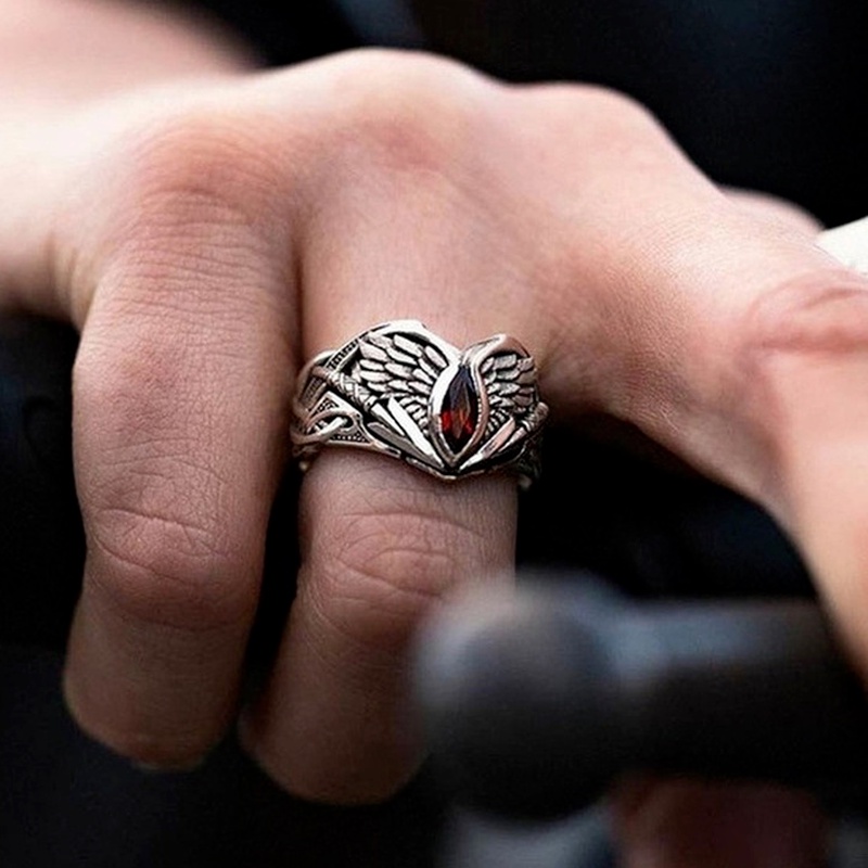 Vintage 925 Silver Ruby Angel Wings Diamond Red Crystal Zircon Men ...