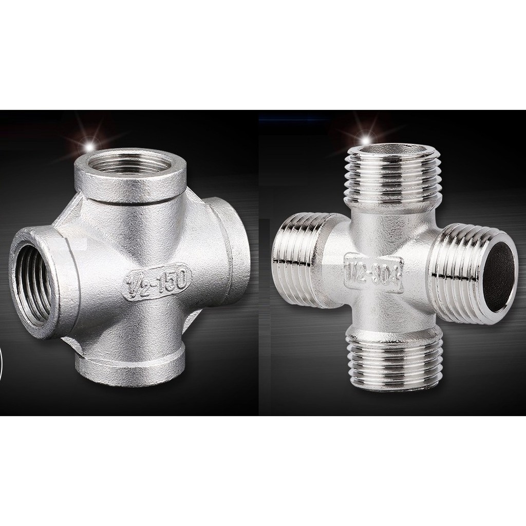 [HB468] SUS304 Stainless Steel G 1/2” 4 - Way Threaded Male Female Pipe ...