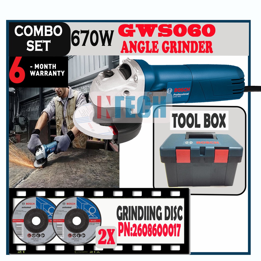 BOSCH COMBO SET GWS 060 4" ANGLE GRINDER(GWS060) C/W 2x GRINDING DISC ...
