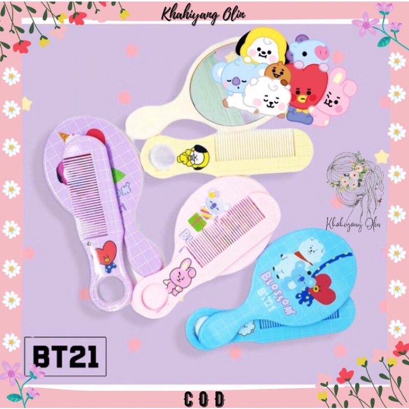 Bts BT21 Character Handle Comb Glass/Makeup MIRROR Glass/Comb MIRROR ...