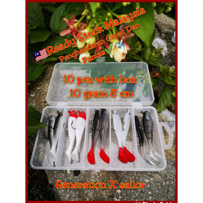 🇲🇾 10 pcs Sp belanak single hook 10 gram 8 cm/ soft plastic/ fishing ...