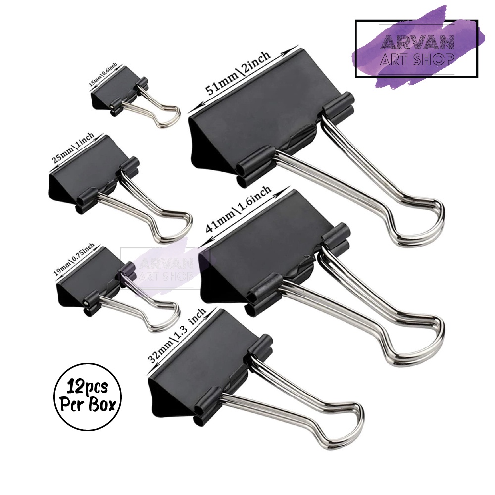 Binder Clip / Double Clip / Paper Black Clip (12pcs/Box) (15mm, 19mm ...