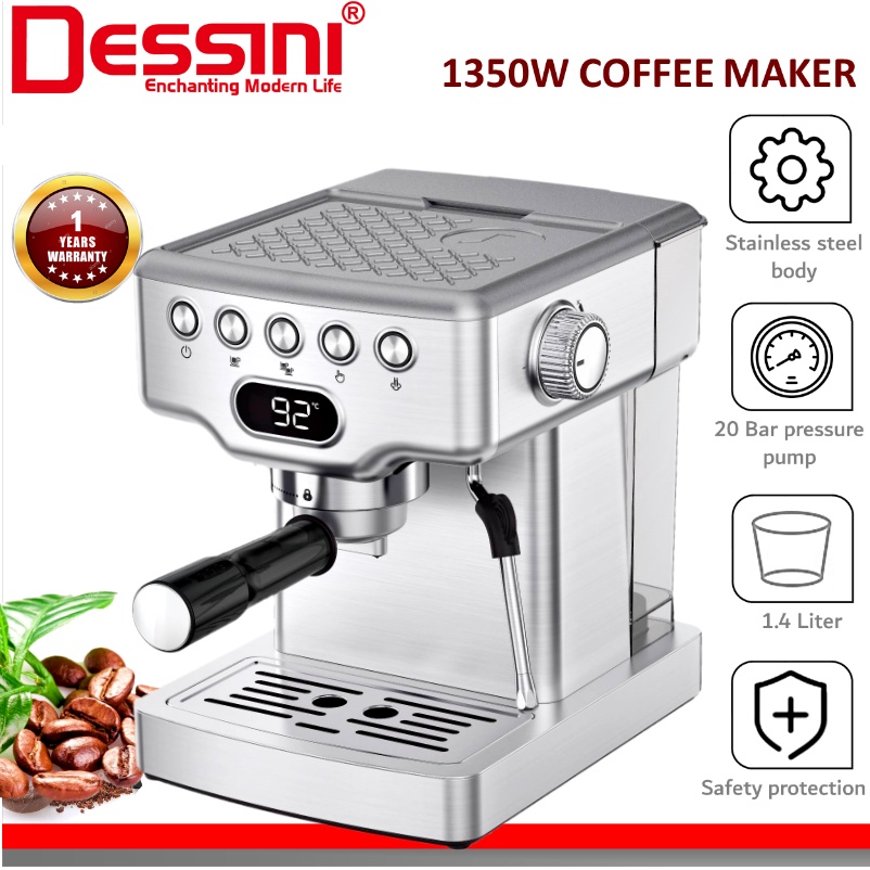 DESSINI ITALY 20 Bar 1.4L Espresso Coffee Maker Brew Froth Cappuccino ...