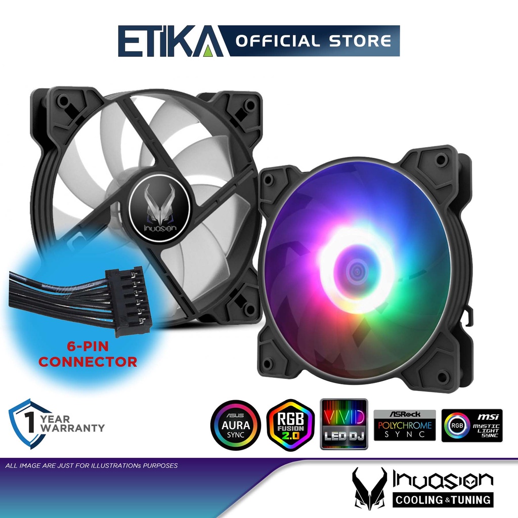 Invasion Aurora LED 120mm ARGB PC Case Fan with 6-Pin Connector and ...