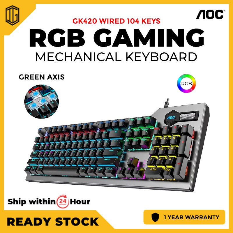 AOC GK420 104 Keys Wired Mechanical Keyboard Macro Programming Blue ...