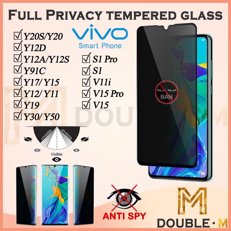 Vivo Y29s/Y29t/V50/Y04/Y29 Y39 Y19s Pro/V40 lite/Y18/Y16/Y20/S1 Anti Spy Privacy Full Tempered ...