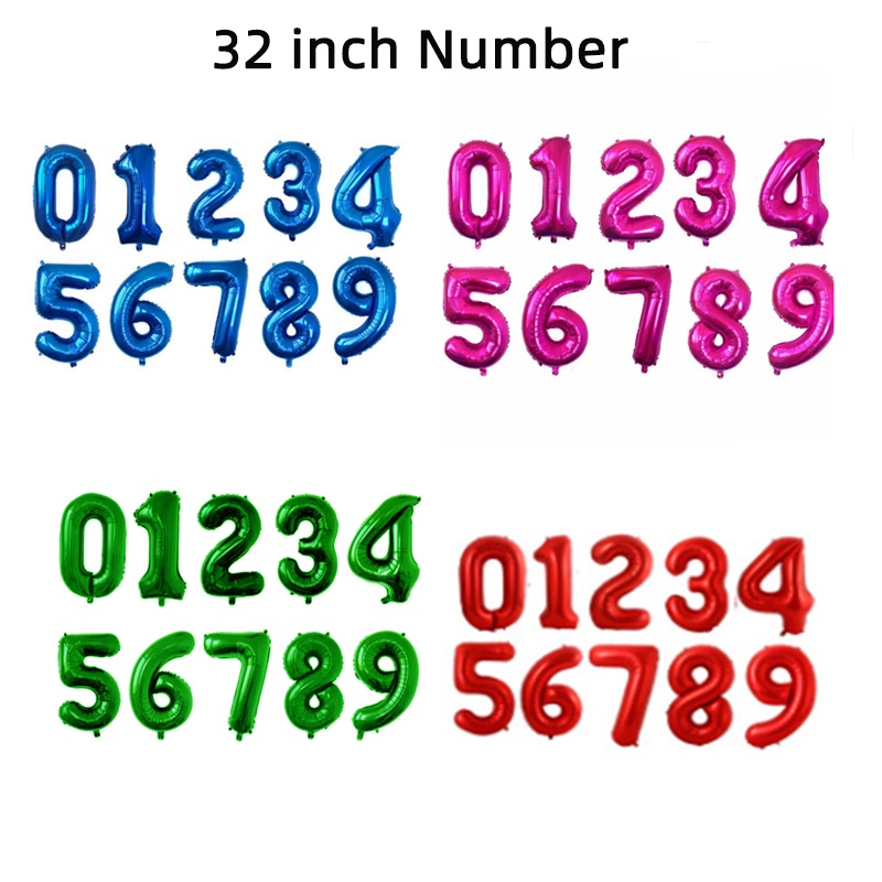 32-inch Number Balloons Red Number Green Number Rose Red Number Blue ...