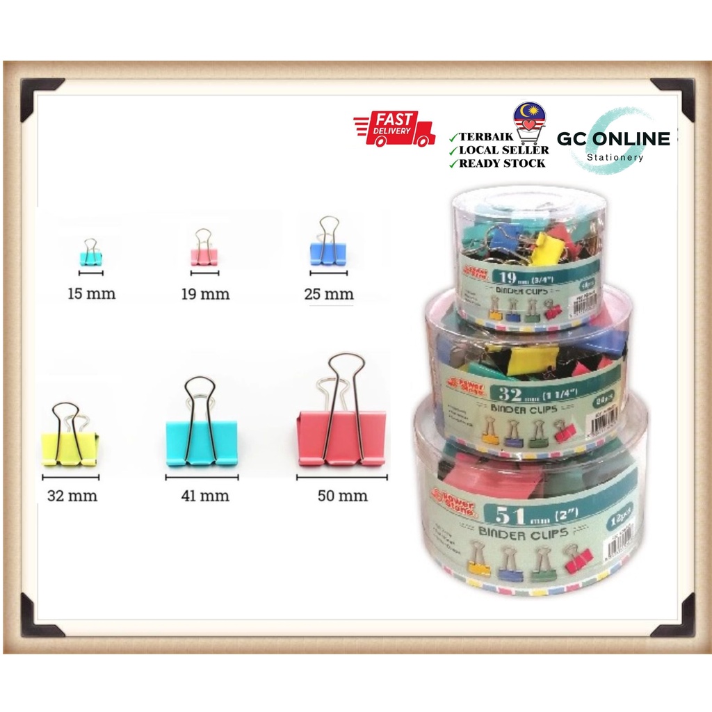 Colour Binder Clip / Paper Clip / Double Clip (Drum) - 15mm / 19mm ...
