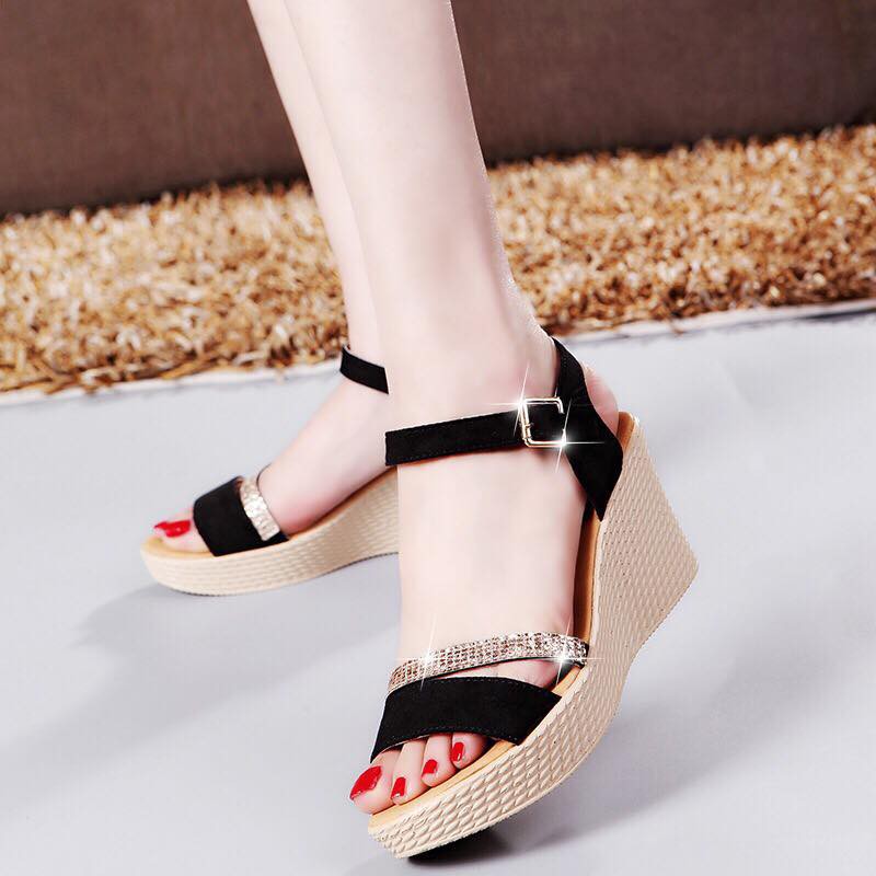 Cross-strap wedge shoes with cross diamonds (with real photos) | Shopee ...