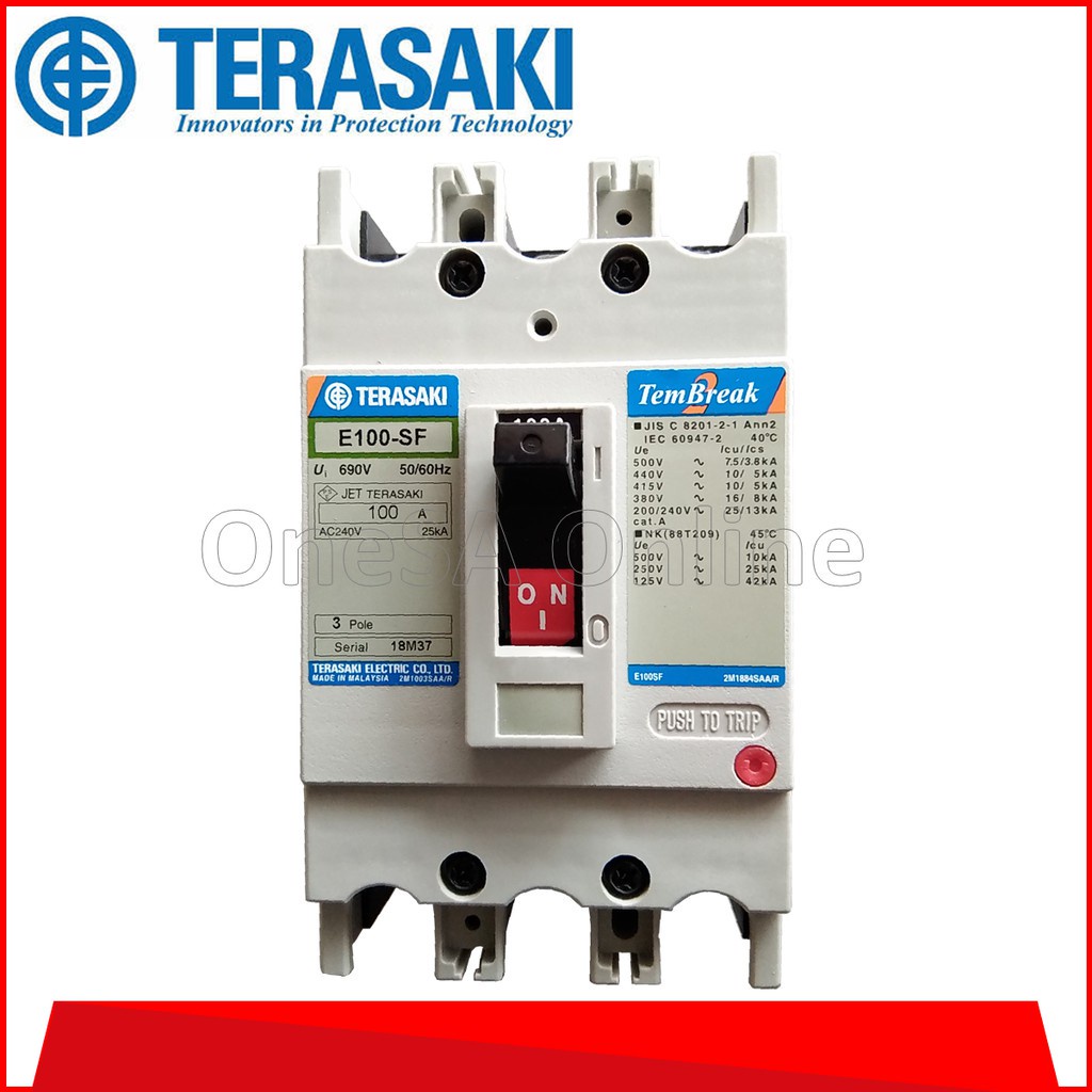 TERASAKI MCCB,3P 10KA 10A/20A/30A/40A/50A/60A/75A/100A,(E100SF-3P) | Shopee Malaysia