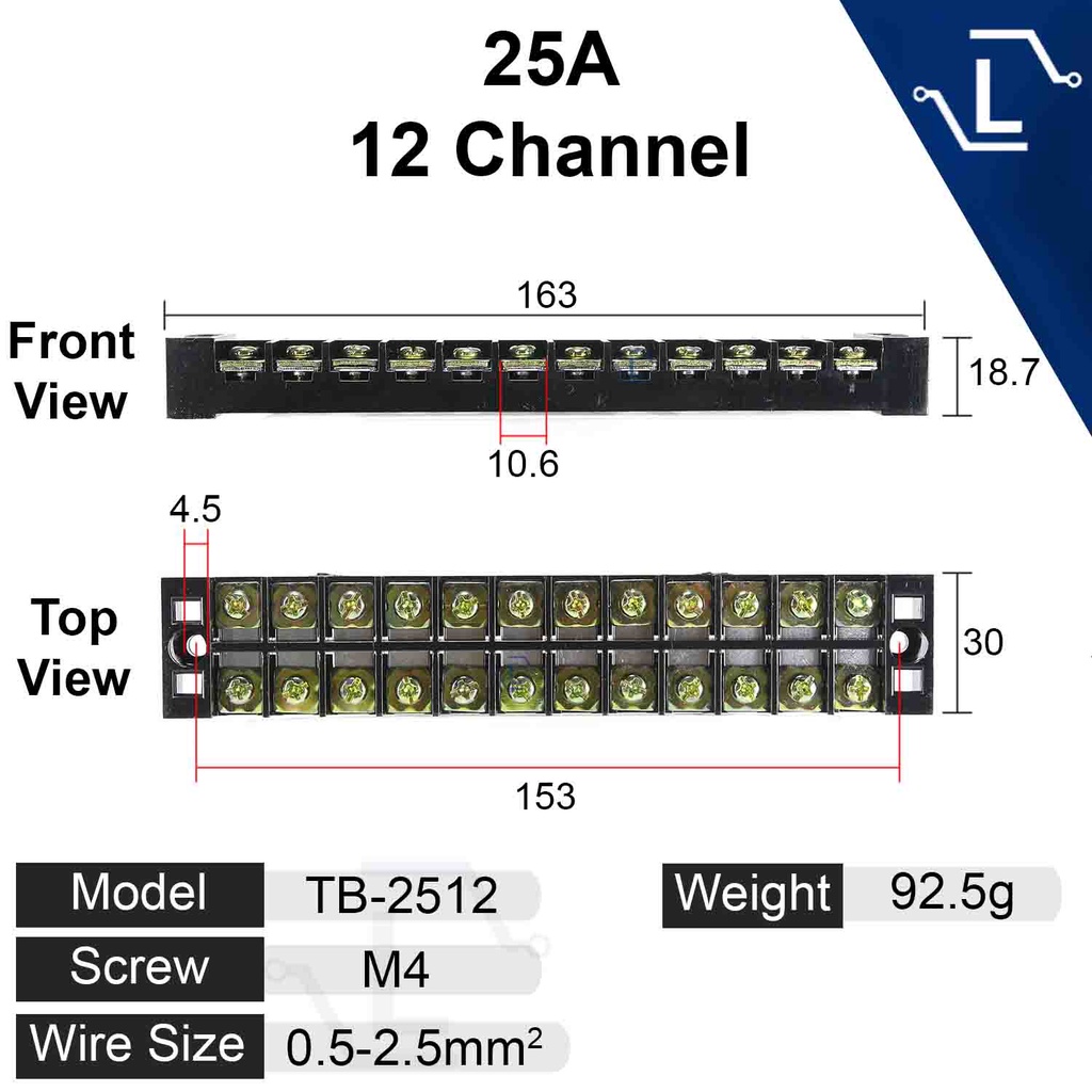 [Luminense] TB Terminal block TB25 25A 2503 2504 2505 2506 2508 2510 2512 600V Connection ...