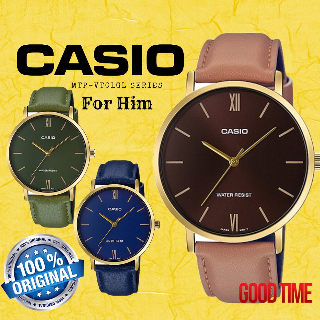 Official Warranty Casio Original Mtp Vt01gl Analog Leather Man Watch Jam Tangan Lelaki