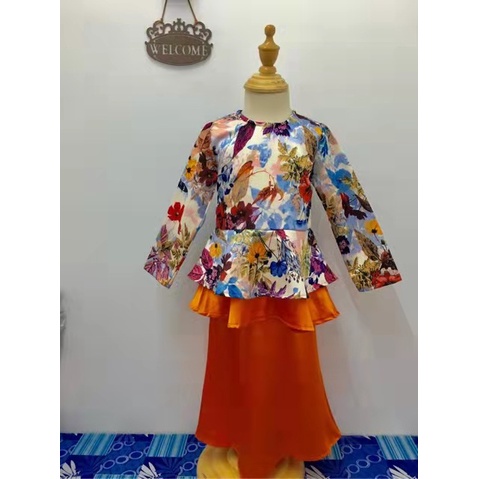 Raya budak baju peplum flower design (Orange/Red) | Shopee Malaysia