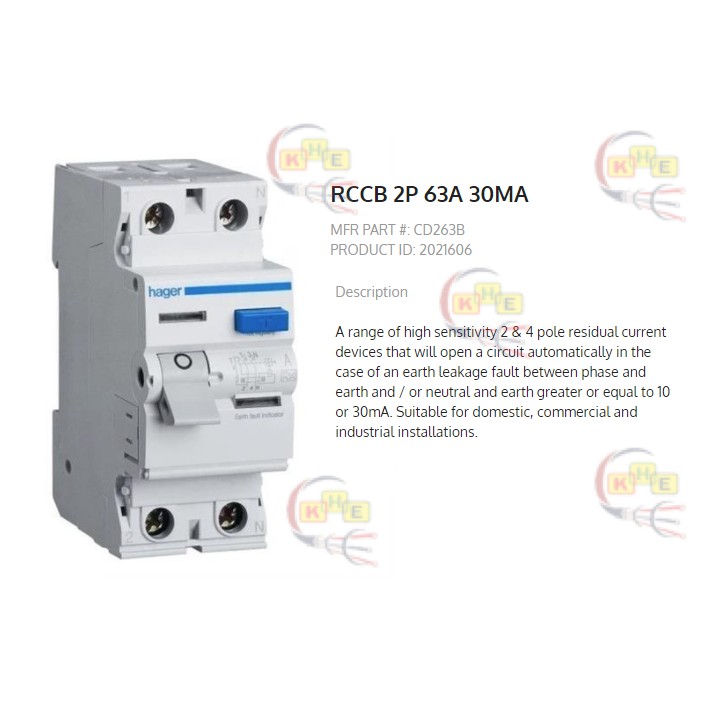 (ORIGINAL) Hager 2Pole RCCB ELCB CE263B 40A/63A 300mA 100mA 30mA 2 POLE RCCB ELCB | Shopee Malaysia