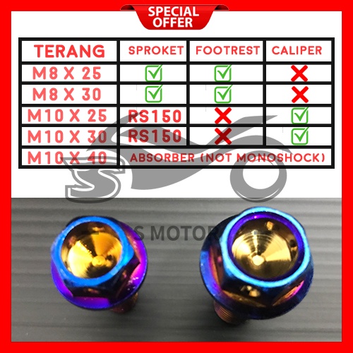 SCREW SKRU M8 M10 SPOKET SPOCKET HUB CALIPER FOOTREST KAKI ABSORBER M8 ...