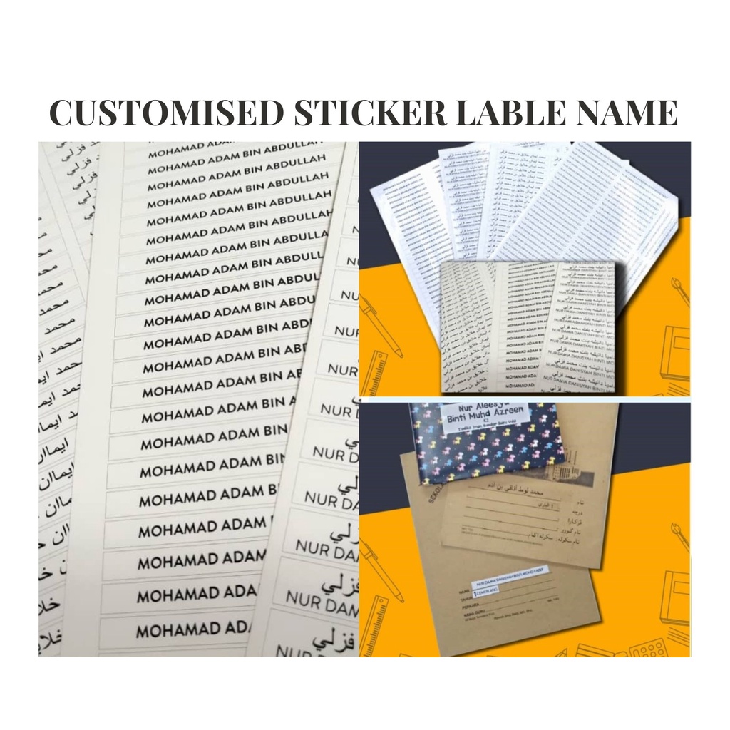 CUSTOMISED STICKER LABEL NAME I BLACK & WHITE I A4 SIZE | Shopee Malaysia