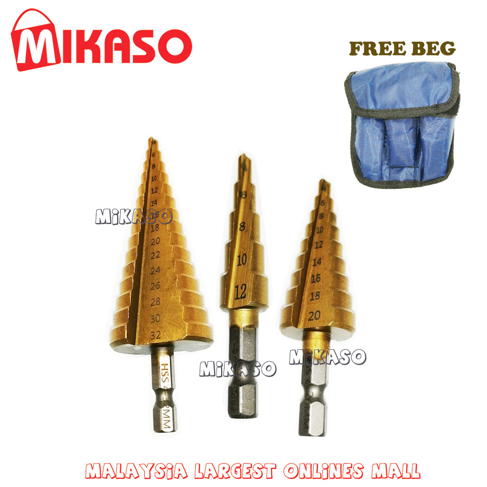 Mikaso 3pcs Steel Large Step Cone Mini Drill Titanium Bit Hole Cutter ...