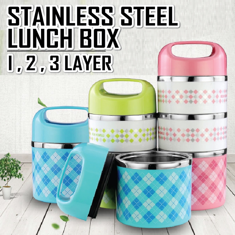 Colourful Stainless Steel Lunch Box 1,2,3 Layer Food Storage/Bekas ...
